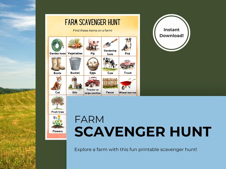 Farm Scavenger Hunt; Printable Outdoors Field Trip Activity Game for ...