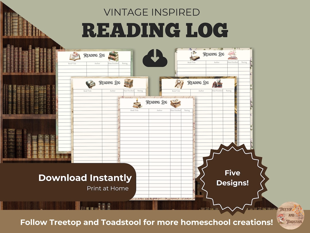 Reading Log Bundle Printable, Book Tracker List, Vintage Inspired ...