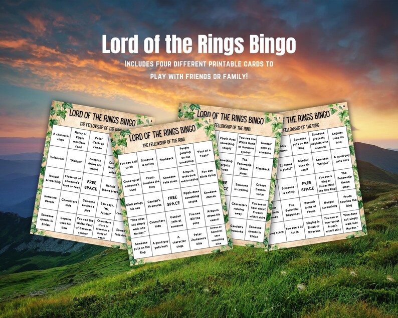 Lord of the Rings Bingo Printable Cards, Fellowship of the Ring Movie ...
