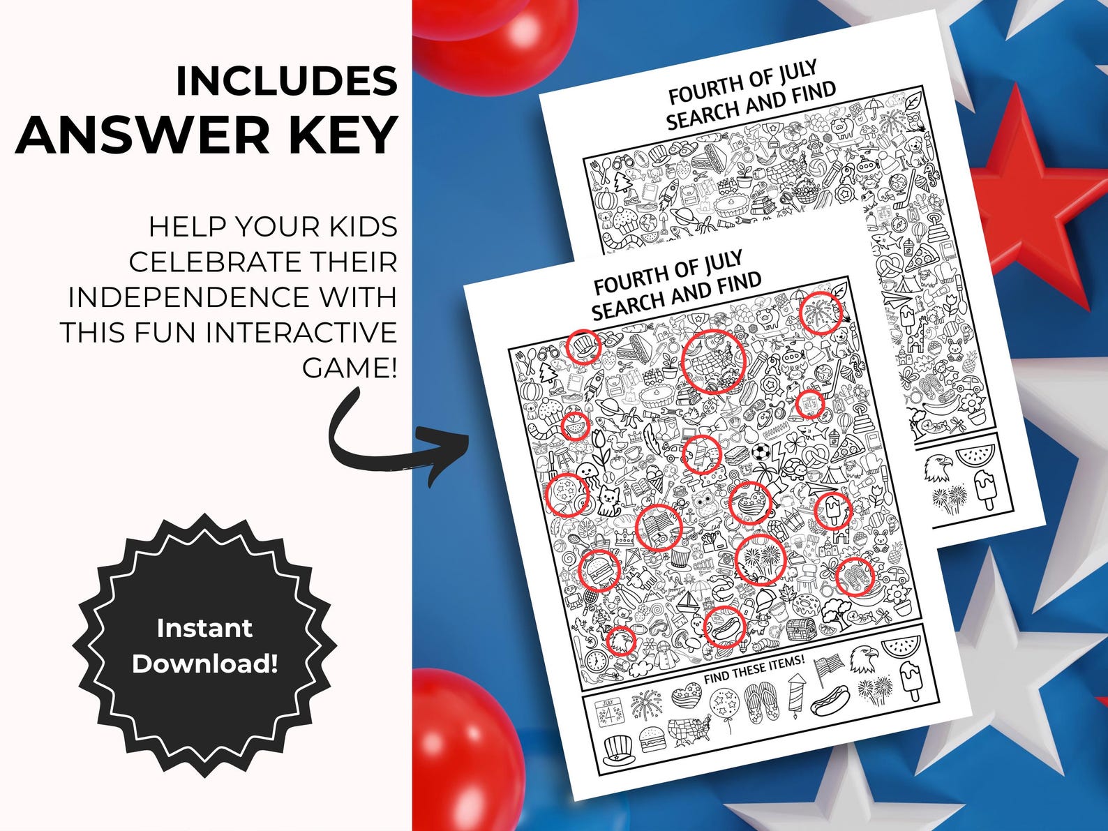 Fourth of July Search and Find Activity: Patriotic Hidden Object Game ...