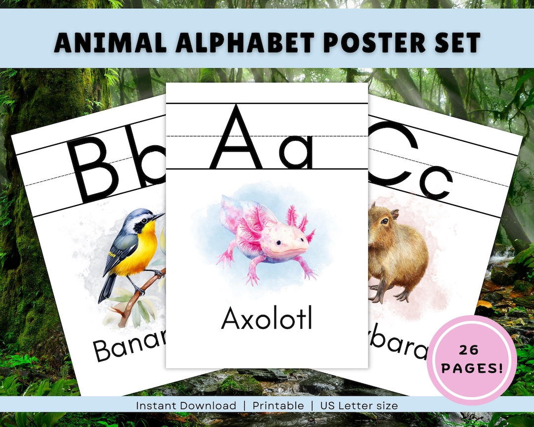 Animal ABC Poster Set, Printable Alphabet Signs for Homeschool, Exotic ...