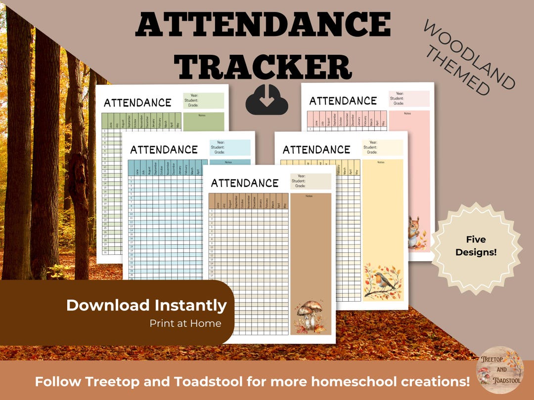 Homeschool Attendance Tracker: Woodland Single Student Printable (PDF ...