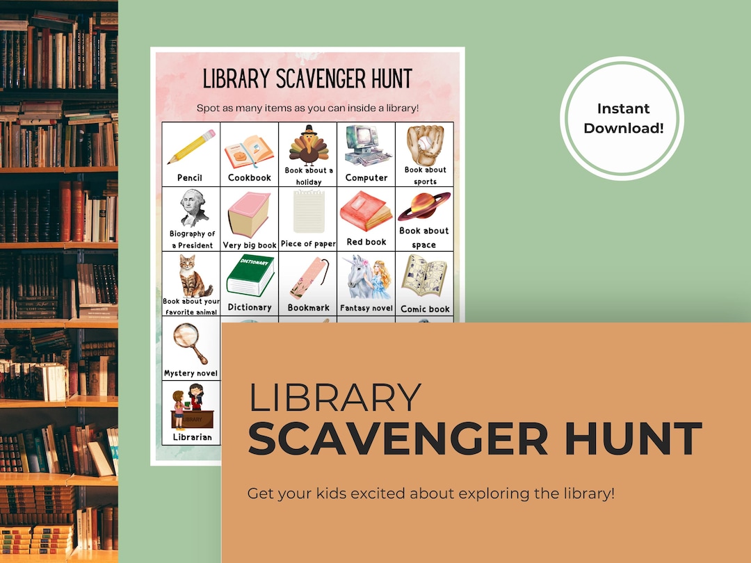 Library Scavenger Hunt, Printable Educational Activity for Kids ...