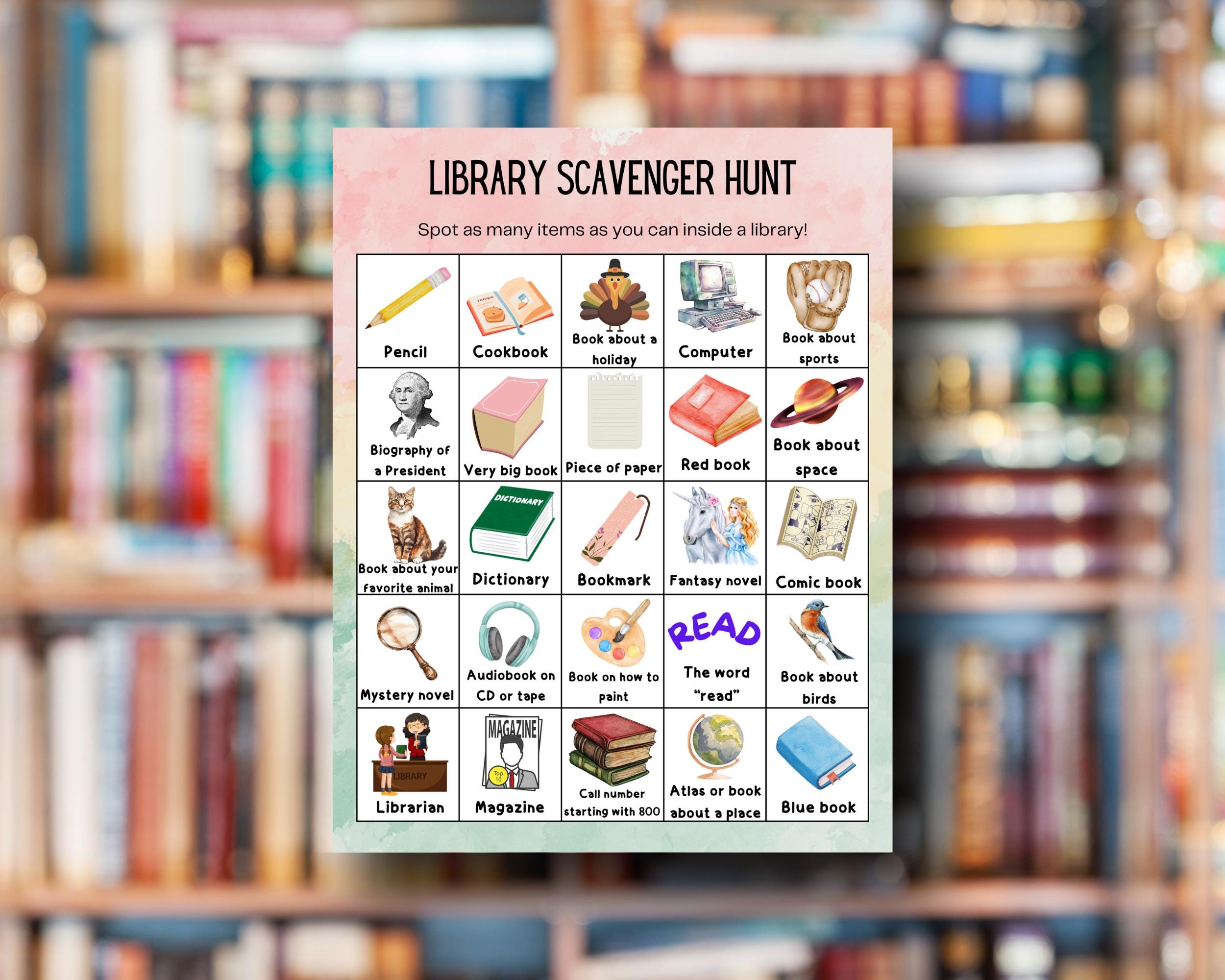 Library Scavenger Hunt, Printable Educational Activity for Kids ...