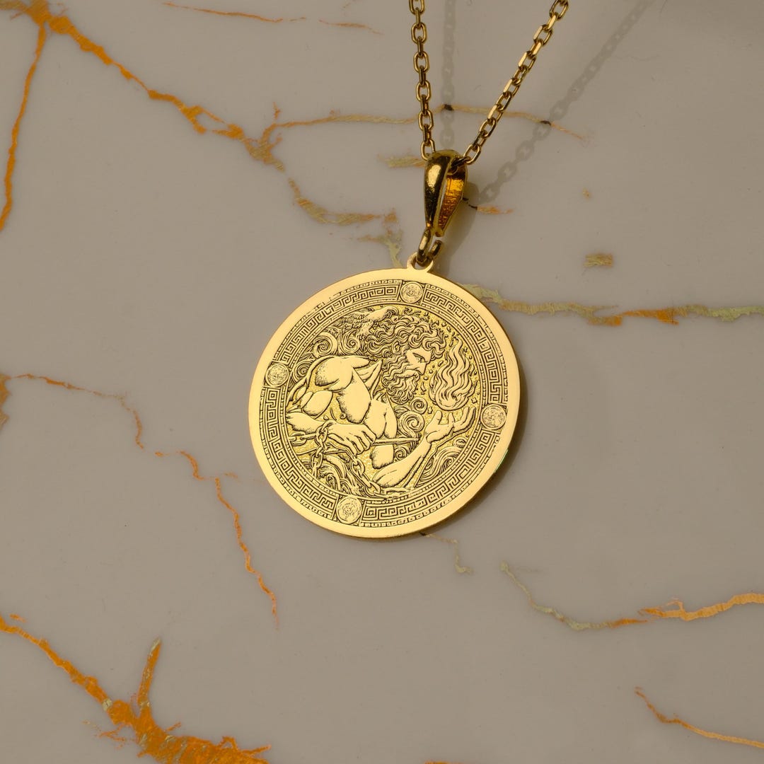 Prometheus Medallion Necklace – Symbol of Wisdom & Courage – 14K Gold ...