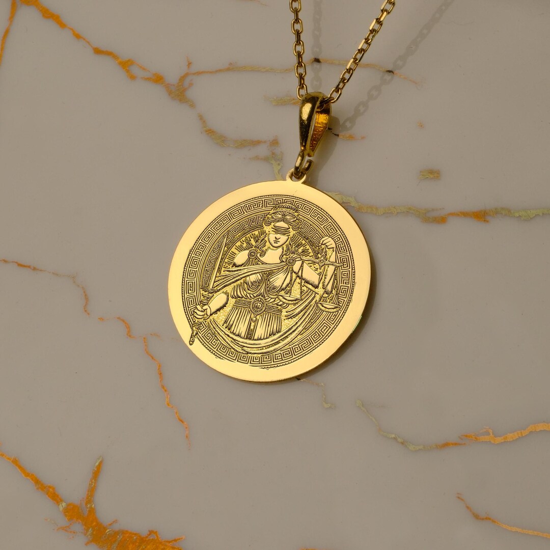 Themis Medallion Necklace – Symbol of Justice & Wisdom – 14K Gold ...