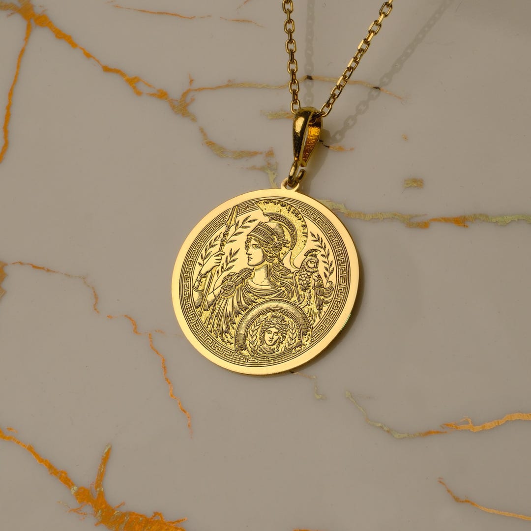 Athena Goddess Medallion Necklace – Symbol of Wisdom & Protection – 14K ...
