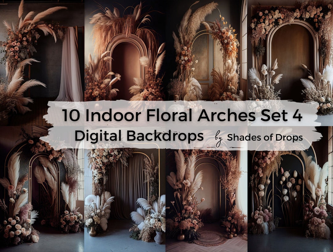 10 Digital Backdrops, Boho Indoor Floral Arches, Maternity Backdrop ...