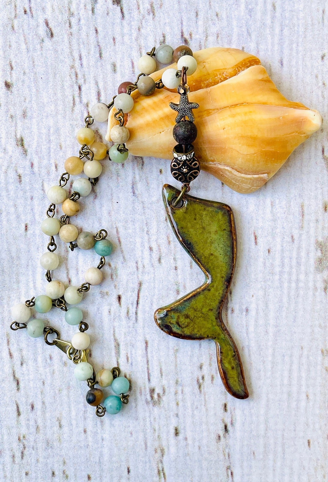 Ceramic Mermaid Tail Pendant Necklace - Etsy