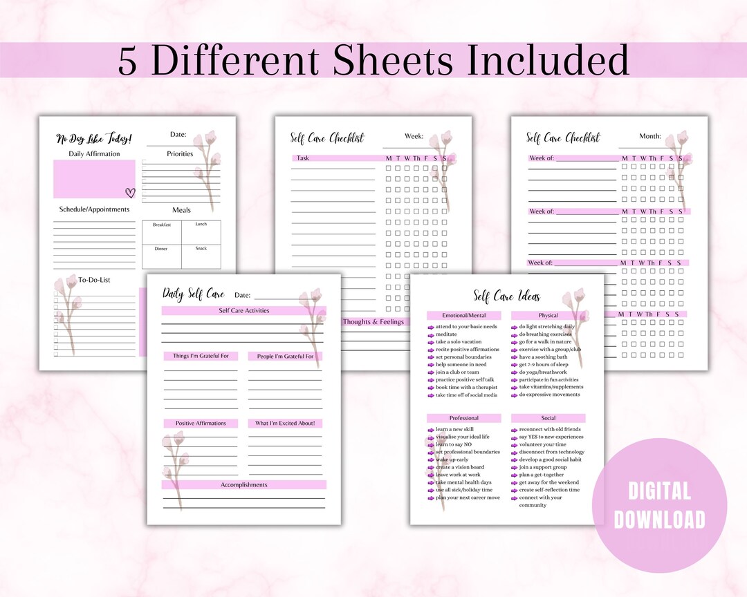 Self-care Checklist Printable: Daily Wellness Planner (PDF Download) - Etsy
