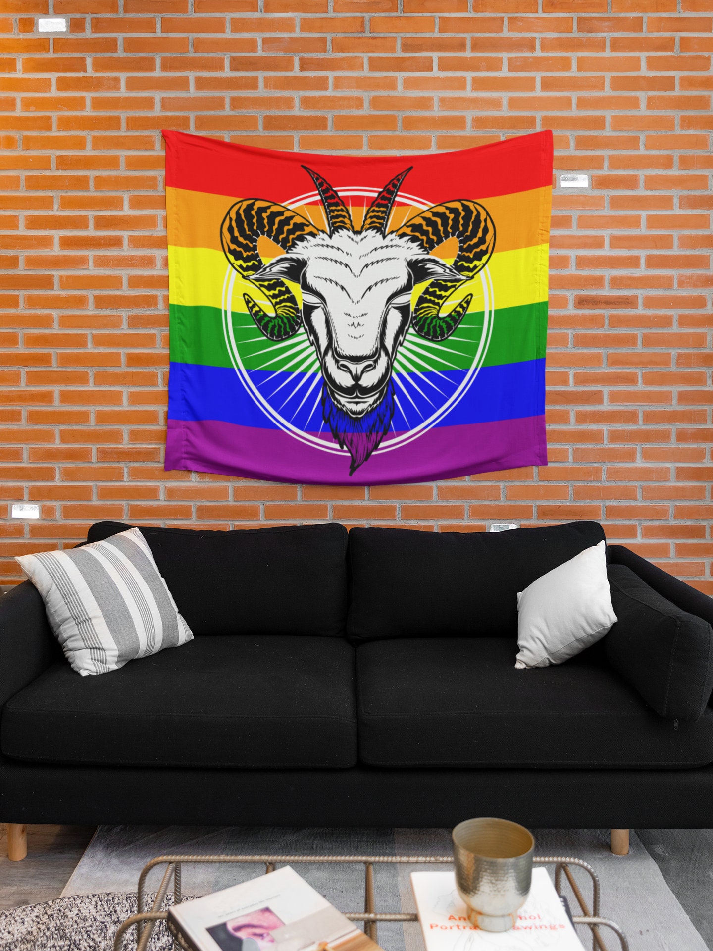 Baphomet Pride Tapestry, Pride Flag, Baphomet Flag, Baphomet Tapestry ...