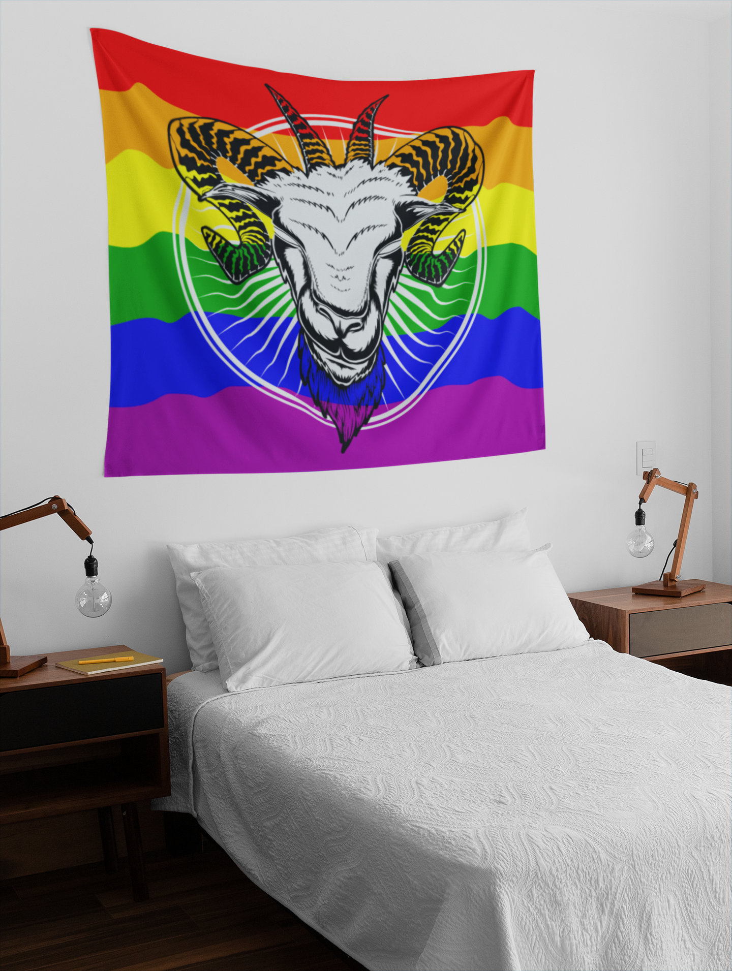 Baphomet Pride Tapestry, Pride Flag, Baphomet Flag, Baphomet Tapestry ...