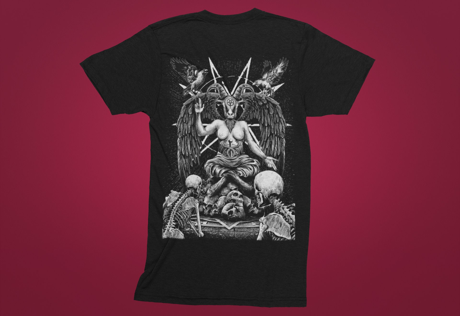 Baphomet T-shirt, Hail Satan T-shirt, Atheist Pagan Pentagram Heavy ...