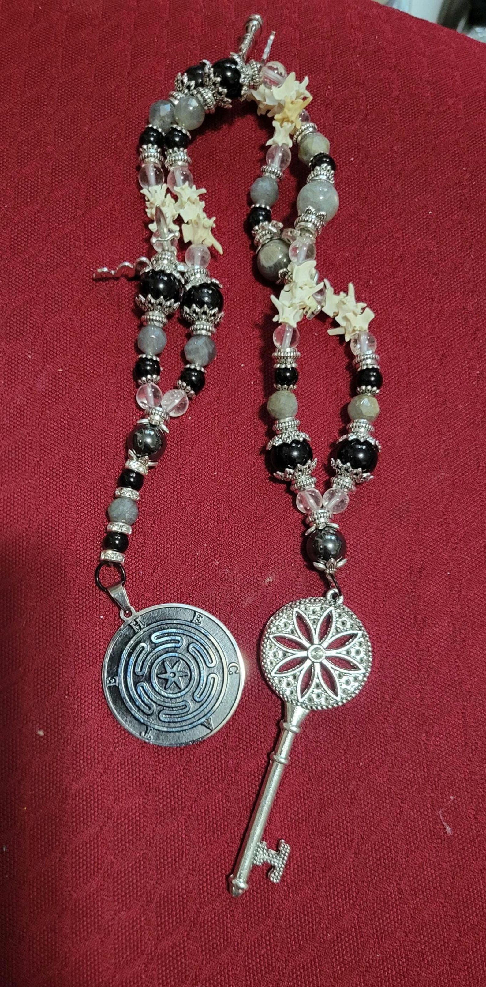 Hekate Rosary Beads, Rattlesnake Vertebrae, Tourmaline, Orphic Hymn - Etsy