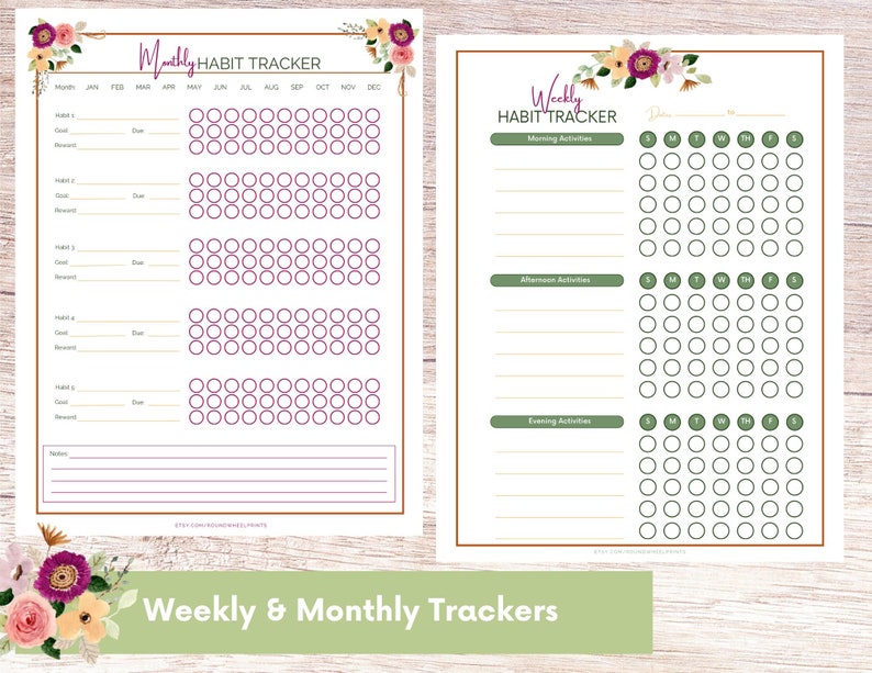Floral Habit Tracker Bundle - Etsy