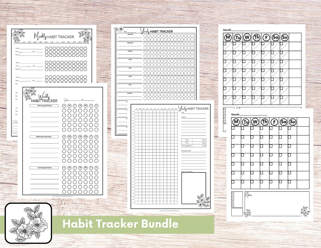 Floral Habit Tracker Bundle - Etsy
