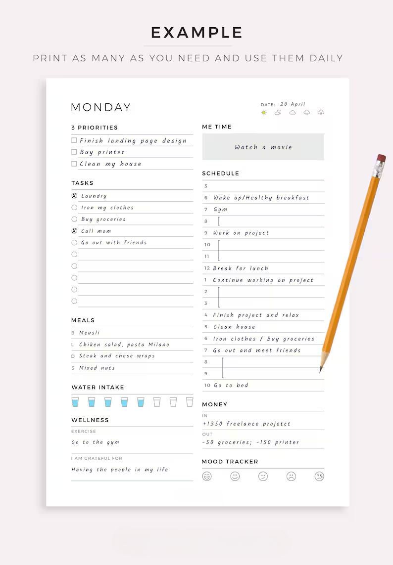 7 Day Planner Printable, Weekly Planner, Daily to Do List for Work ...
