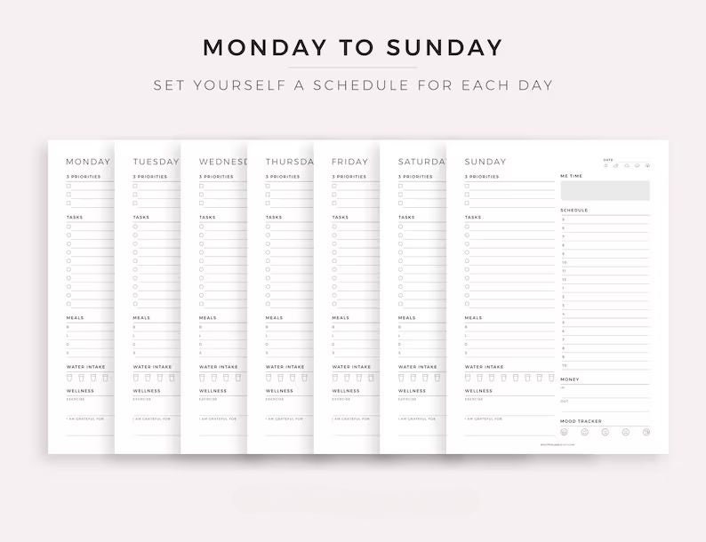 7 Day Planner Printable, Weekly Planner, Daily to Do List for Work ...