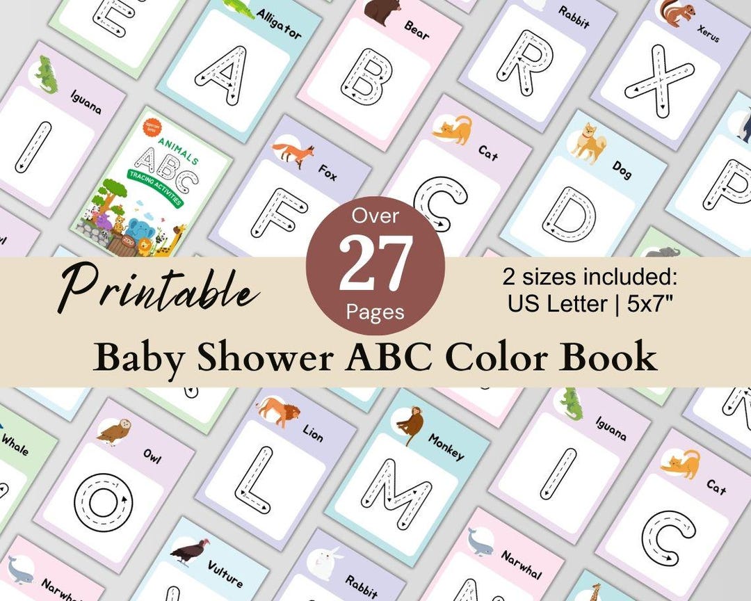 ABC Baby Shower Coloring Book Animal Alphabet Coloring Pages Baby ...