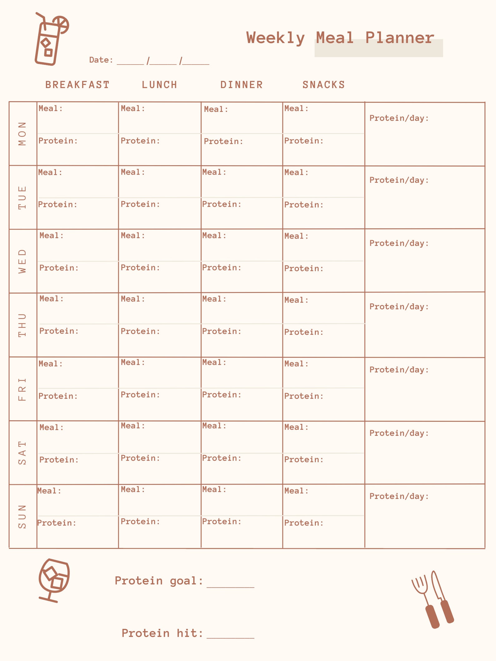 Protein Tracker, Digital Protein Journal, Food Journal, Weekly Meal ...