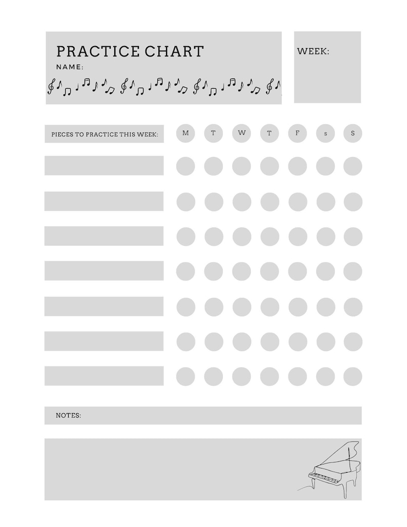 Music Practice Chart for Student, Weekly Practice Tracker, Printable ...