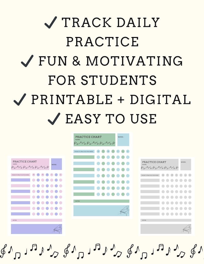 Music Practice Chart for Student, Weekly Practice Tracker, Printable ...
