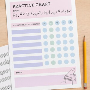 Music Practice Chart for Student, Weekly Practice Tracker, Printable ...
