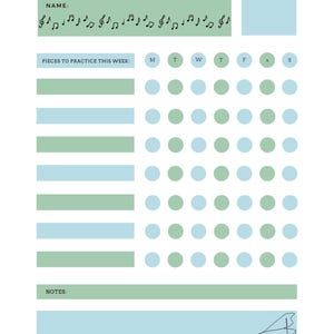Music Practice Chart for Student, Weekly Practice Tracker, Printable ...