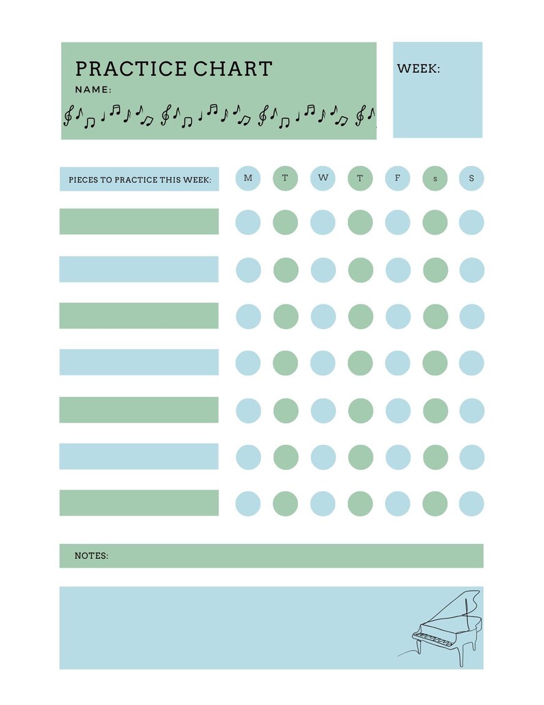 Music Practice Chart for Student, Weekly Practice Tracker, Printable ...