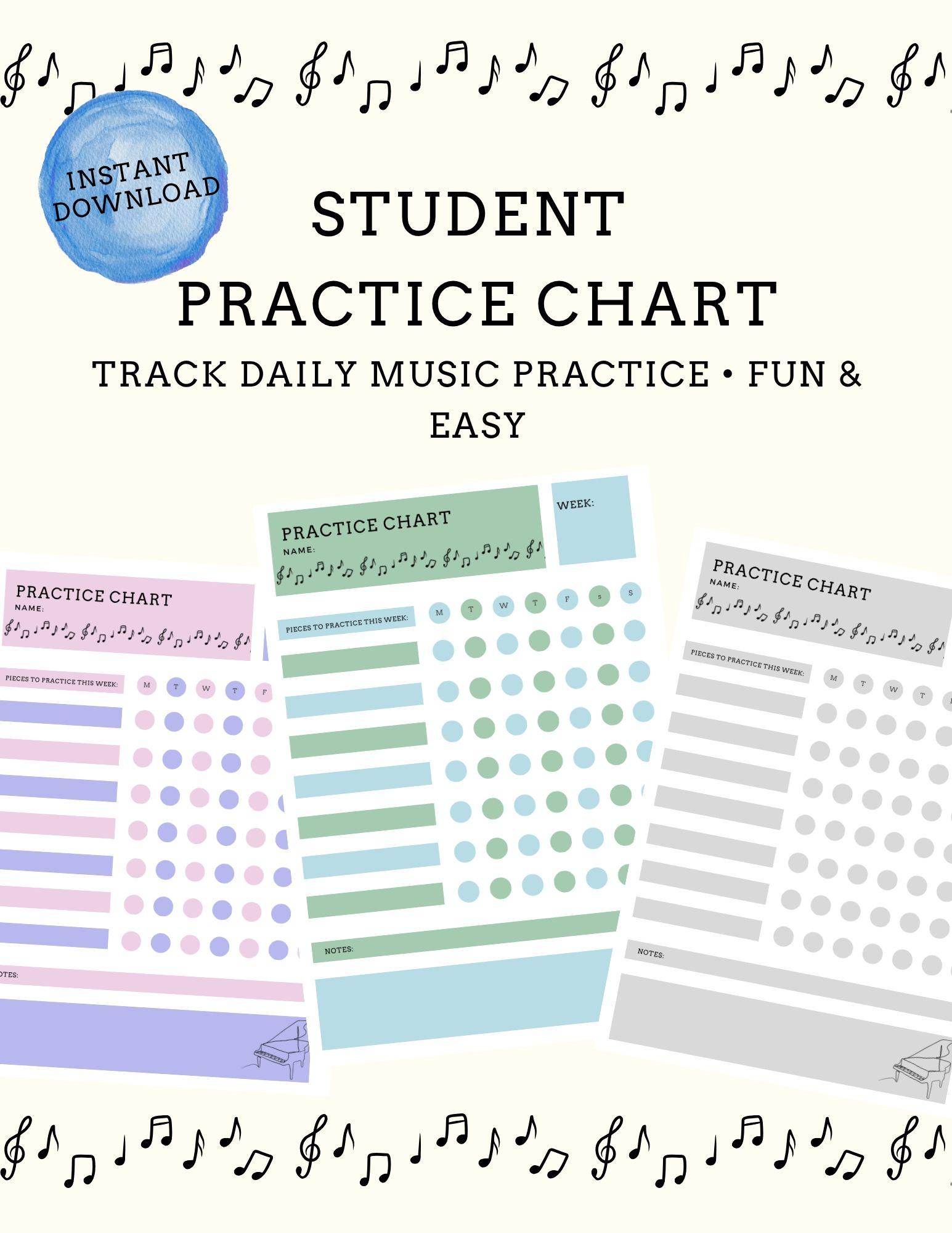 Music Practice Chart for Student, Weekly Practice Tracker, Printable ...