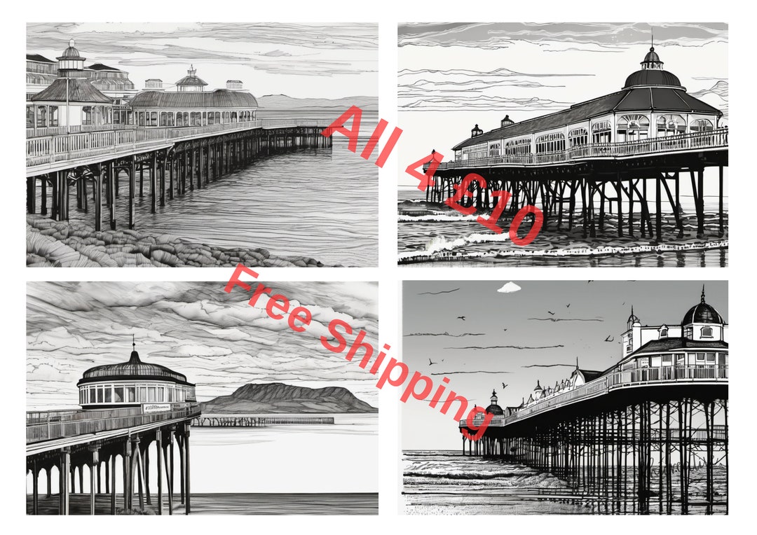 British Victorian Piers in Pen & Ink on 250 G/m Card Set of 4 of Prints ...
