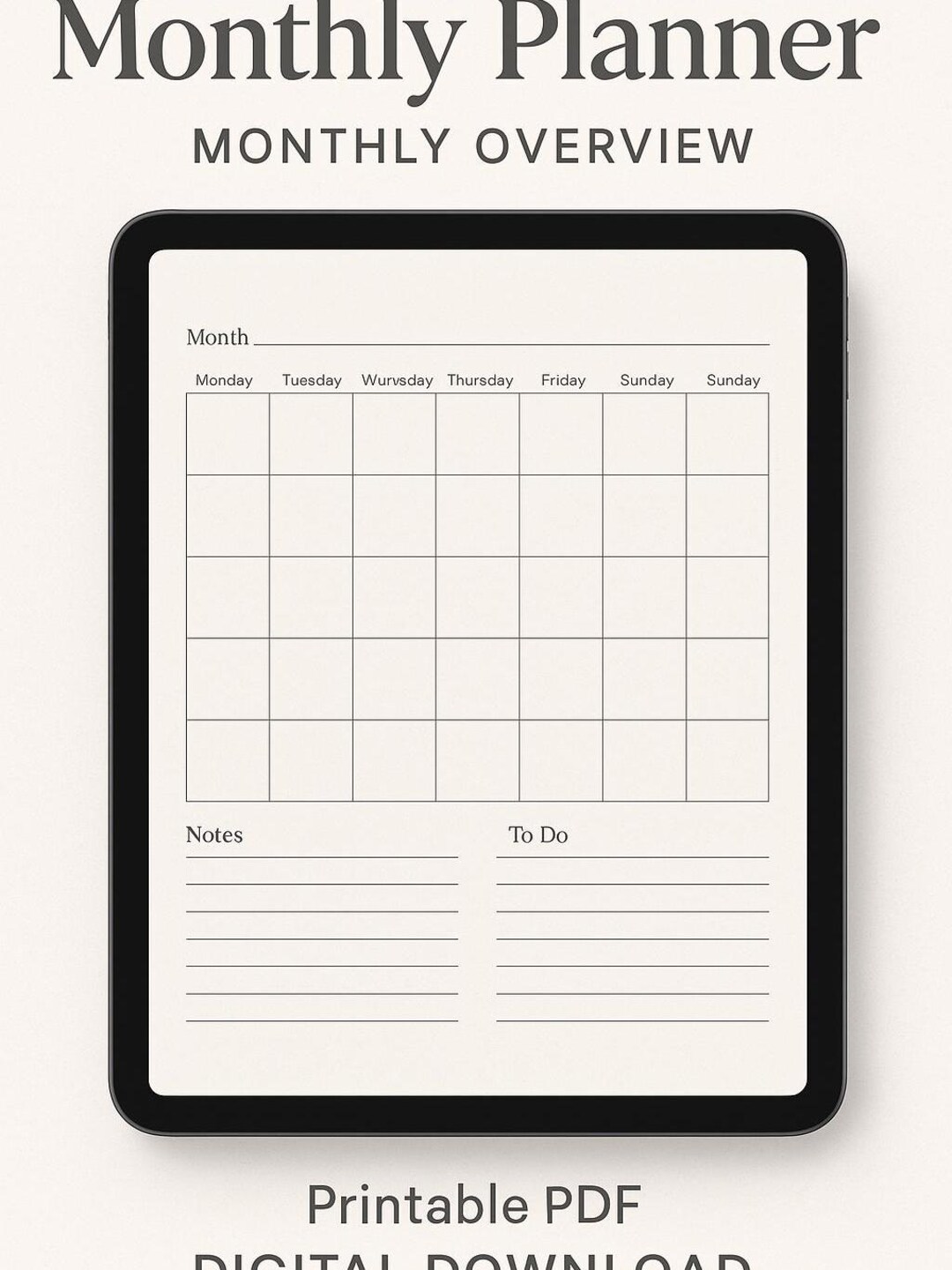 Monthly Planner Overview | Printable Calendar Template | Digital PDF ...