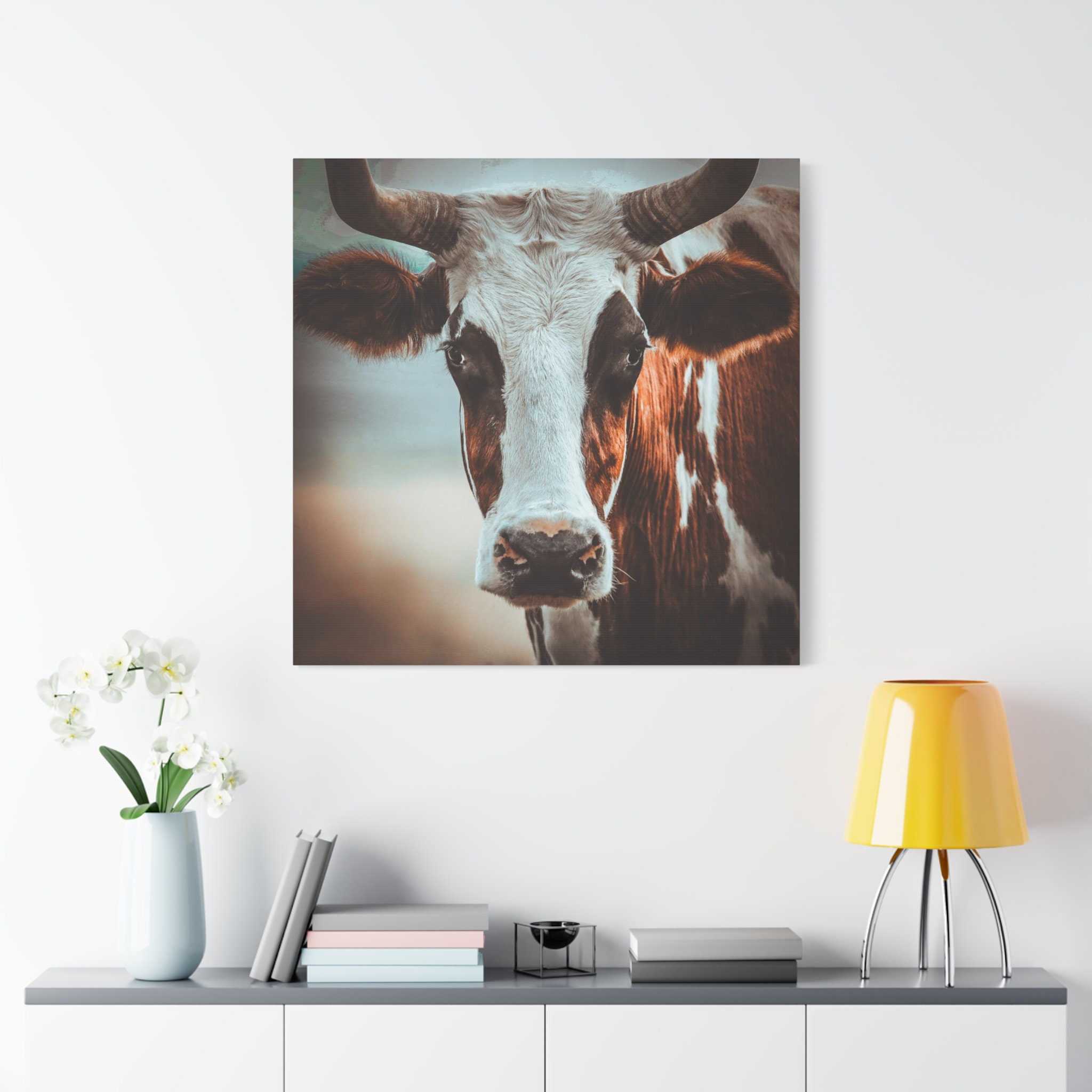 Rustic Cow Canvas Wall Art Farmhouse Wall Decor Cow - Etsy