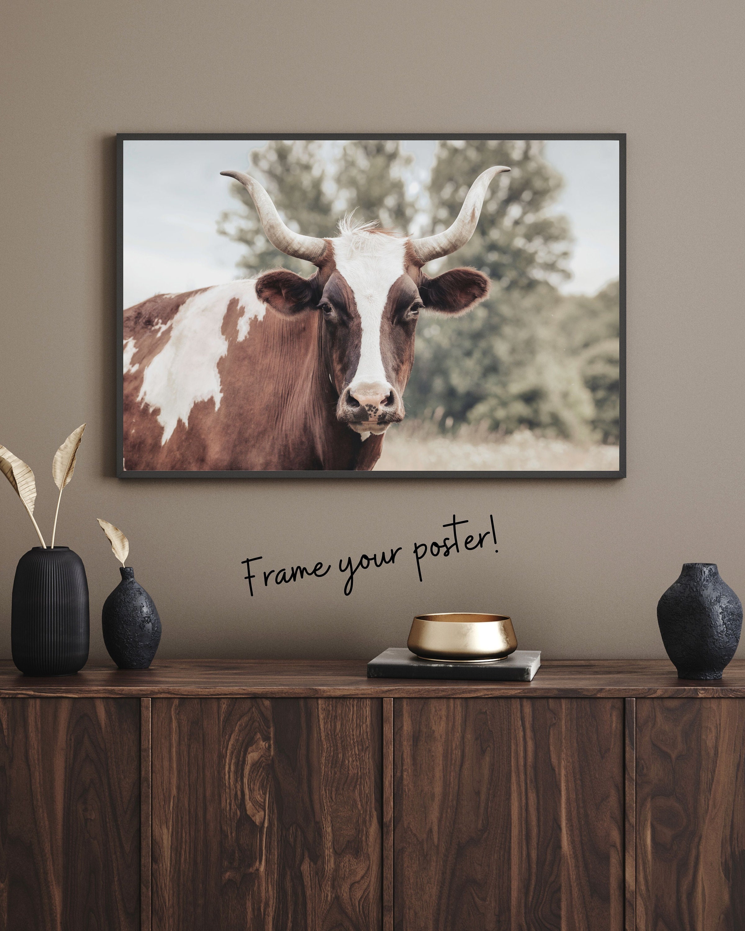 Rustic Cow Canvas, Rustic Cow Poster, Farmhouse Poster, Farmhouse ...