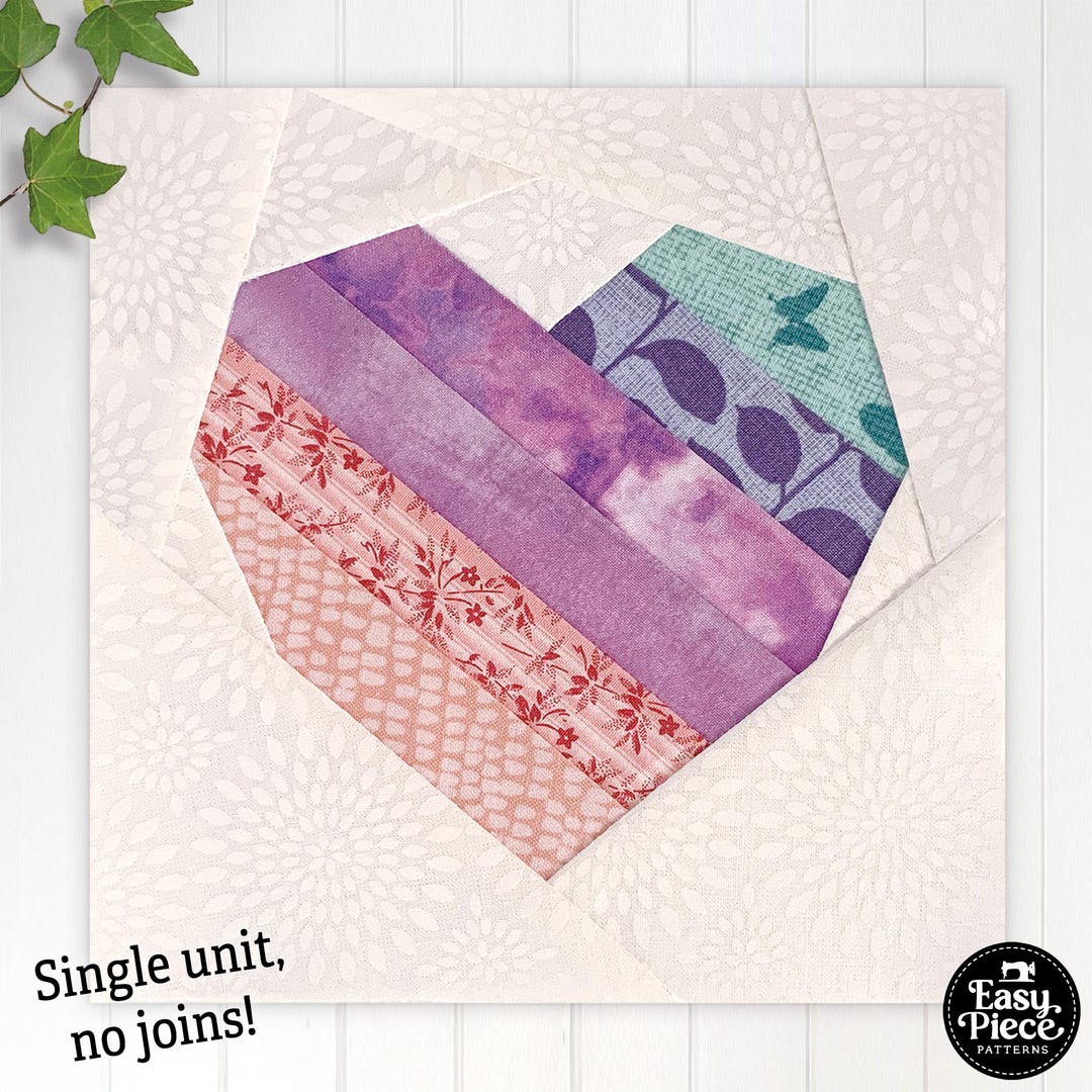 Candy Stripe Heart 8 and 10 Quilt Block Patterns Foundation Paper ...