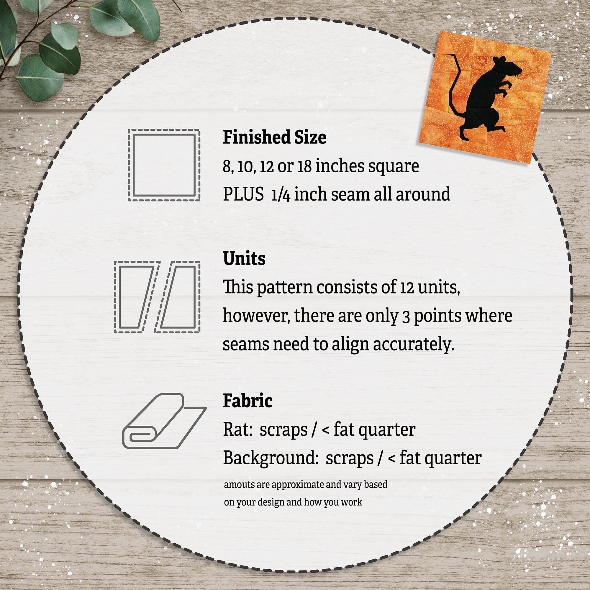 Black Rat 8" 10" 12" and 18" Quilt Block Patterns, With Fangs! Make ...