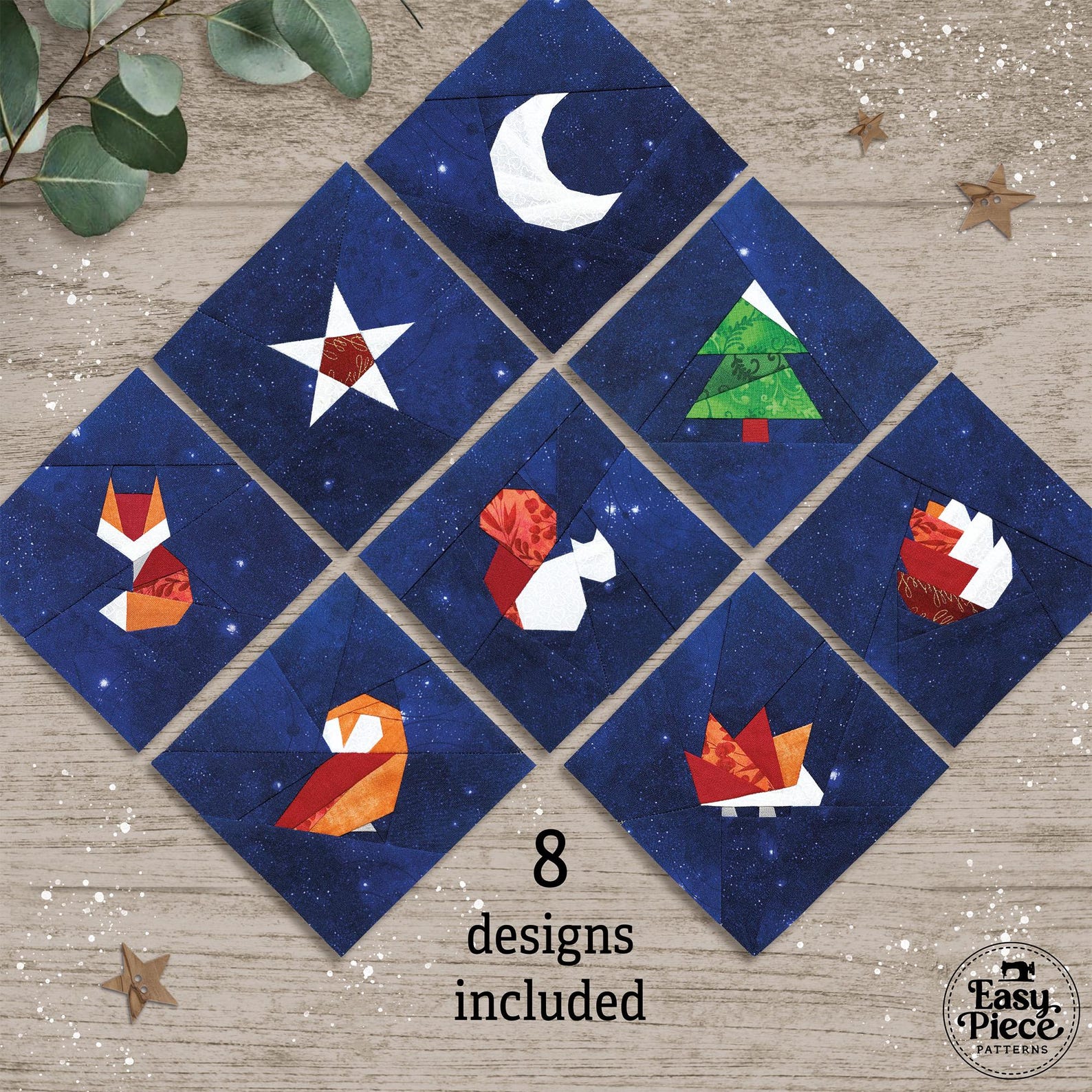 8 Christmas Forest Tiny FPP Blocks. 4” On-point FPP Foundation Paper ...