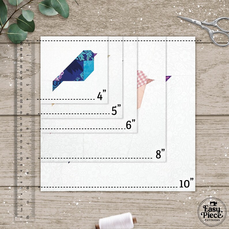 Little Birds in 5 Sizes, 4" 5" 6" 8" 10". FPP Foundation Paper Piecing ...