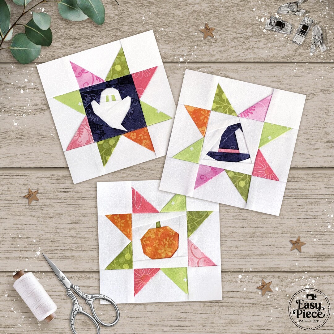 Mini Halloween Sawtooth Stars in 3 Sizes, 3 Designs, Plus Flipped ...