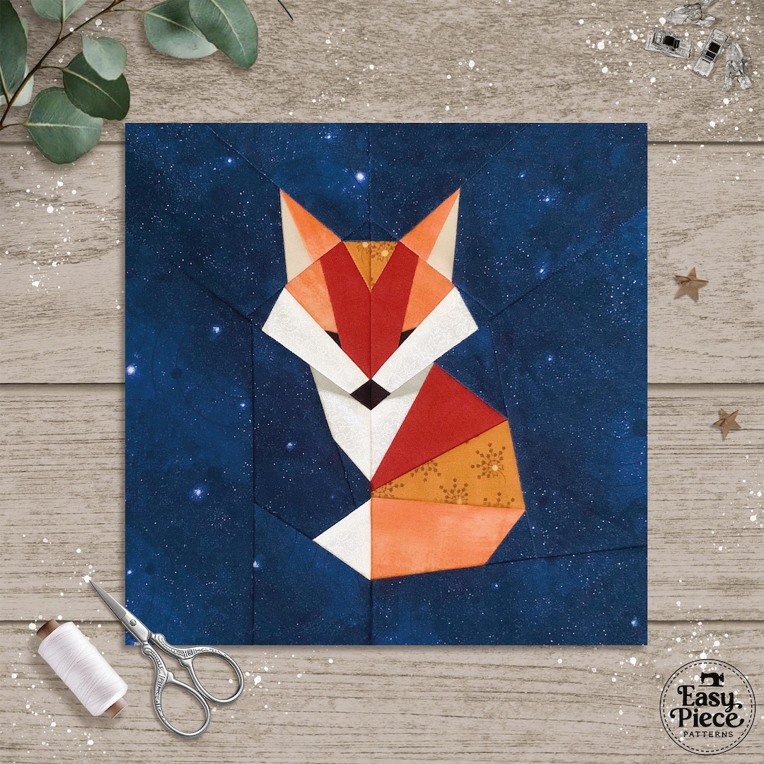 Fox in 3 Sizes, 8" 10" 12" Square FPP Quilt Block Pattern, Colour Coded ...