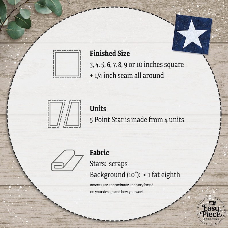 5 Point Star in 8 Sizes, With Pentagonal Centre for Fussy-cutting. FPP ...