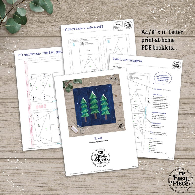 Forest in 3 Sizes, 8" 10" 12" Square. FPP Foundation Paper Piecing ...