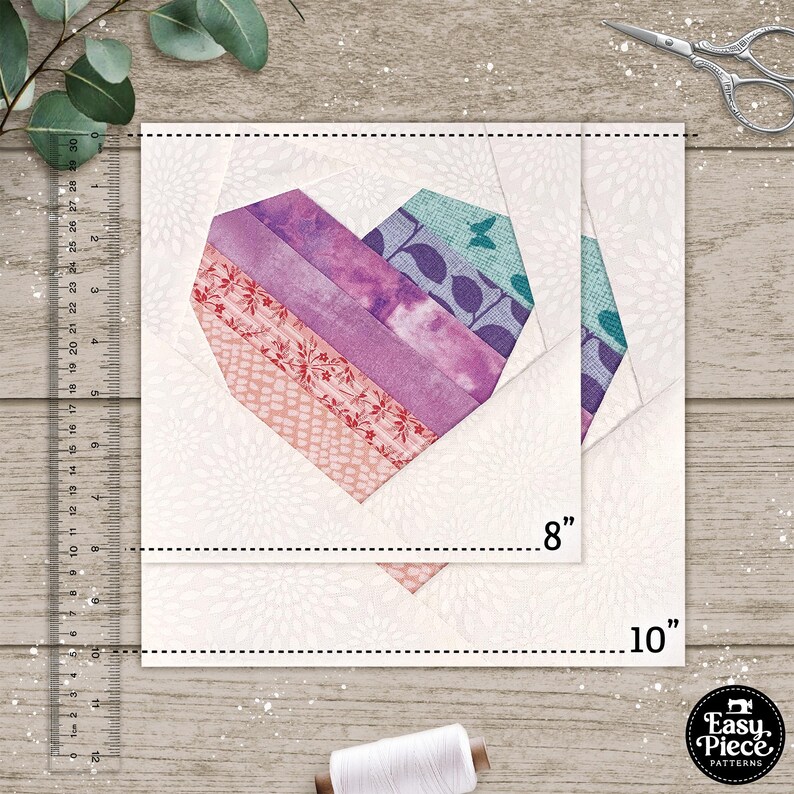 Hearts in 8" and 10”, 7 Designs. Easy FPP Foundation Paper Piecing ...