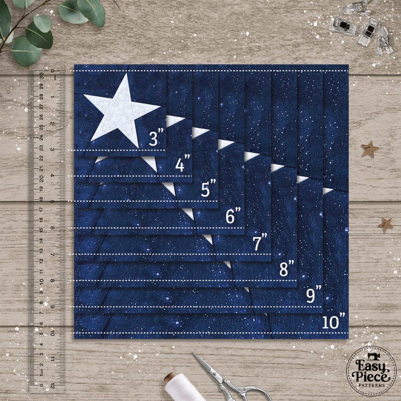 5 Point Star in 8 Sizes, With Pentagonal Centre for Fussy-cutting. FPP ...