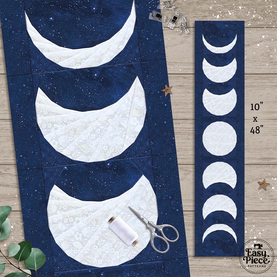 Moon Phases FPP Quilt Block Pattern, 10 X 48". Lunar Cycle for Table ...