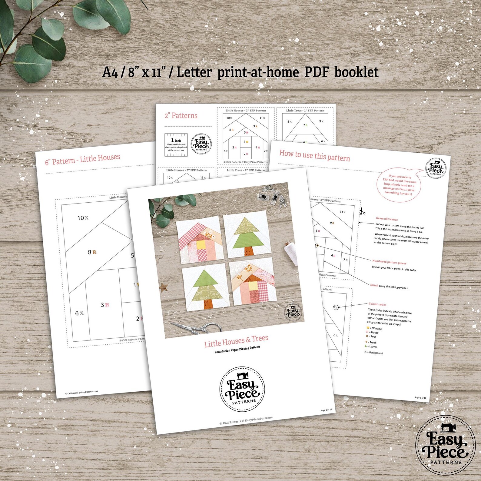 Tiny Houses & Trees in 6 Sizes, 2 to 7 Inches. FPP Quilt Block Patterns ...