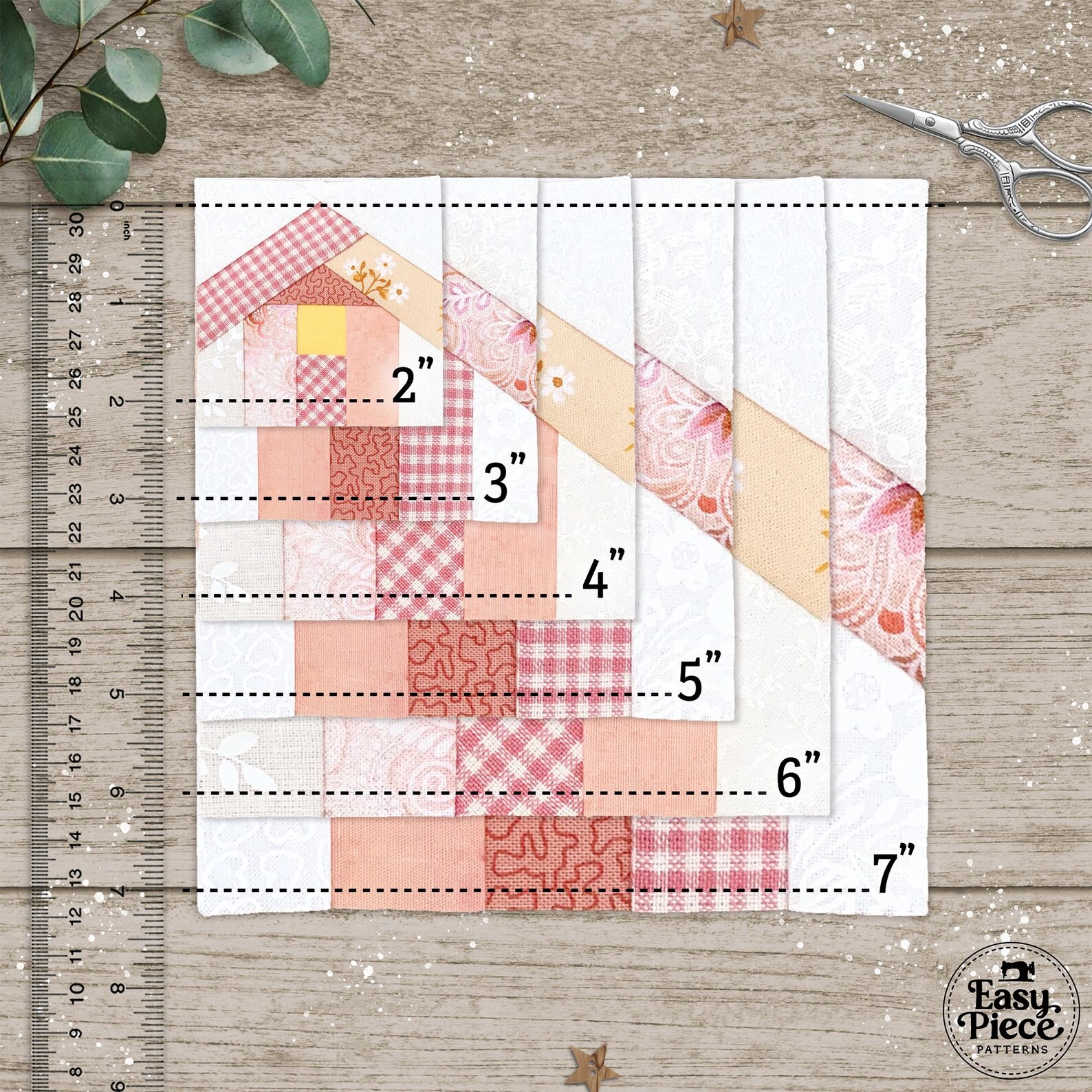 Tiny Houses & Trees in 6 Sizes, 2 to 7 Inches. FPP Quilt Block Patterns ...