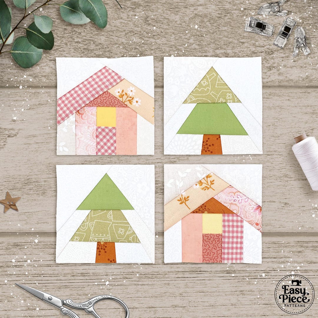 Tiny Houses & Trees in 6 Sizes, 2 to 7 Inches. FPP Quilt Block Patterns ...