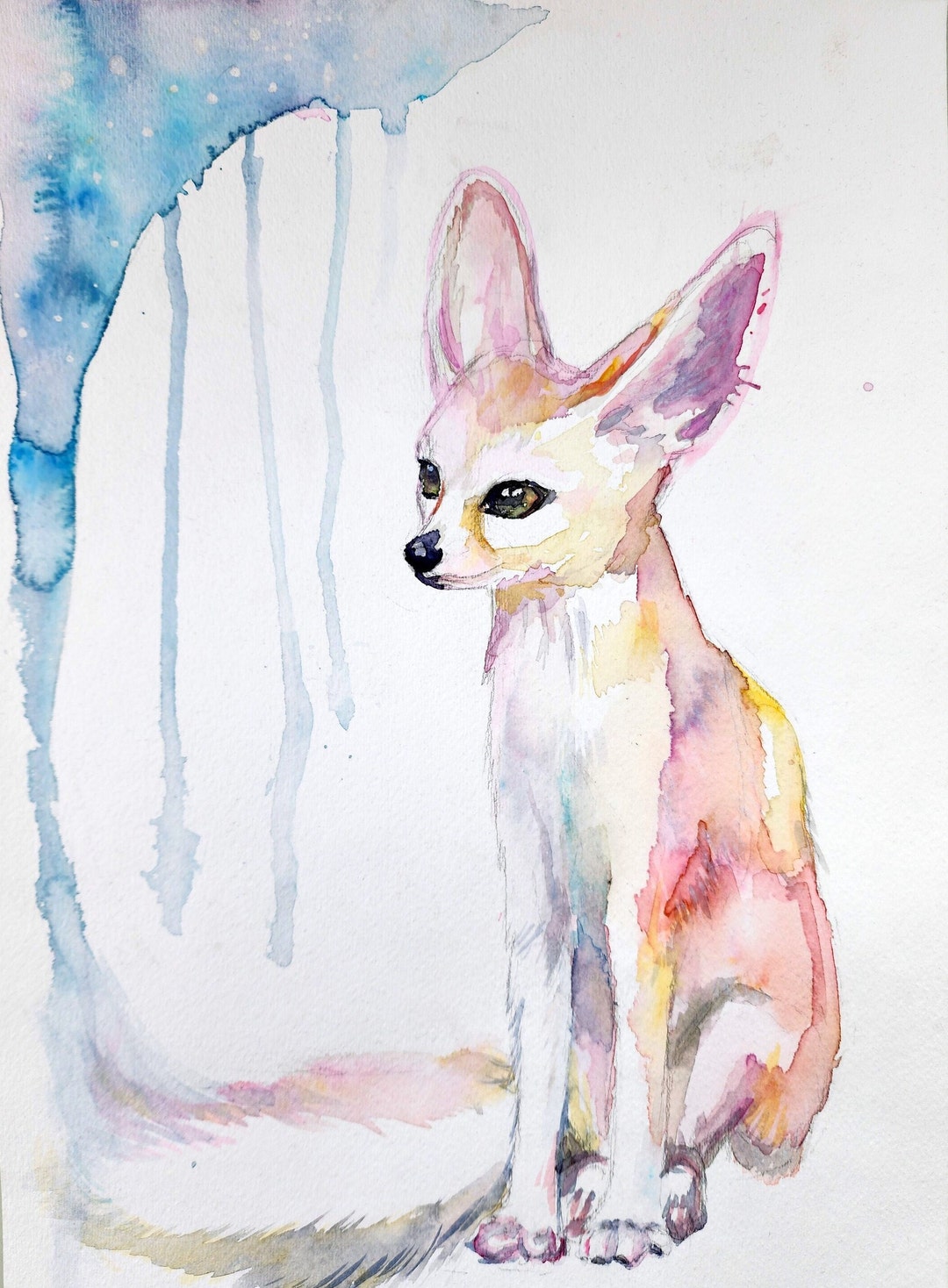 Original Hand-painted Rainbow Fennec Fox Watercolor Artwork - Vibrant ...