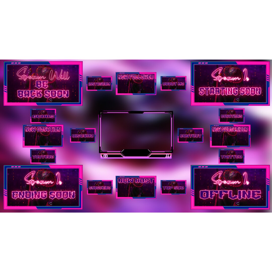 Twitch Stream Overlay, Ninja Lo-fi Blue and Red Themed Overlay for ...